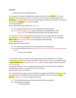 Exercise Chapter 4 5 6 - CHAPTER 4 : 1. Adjusting events and non adjusting events Ex 1 : Company ...