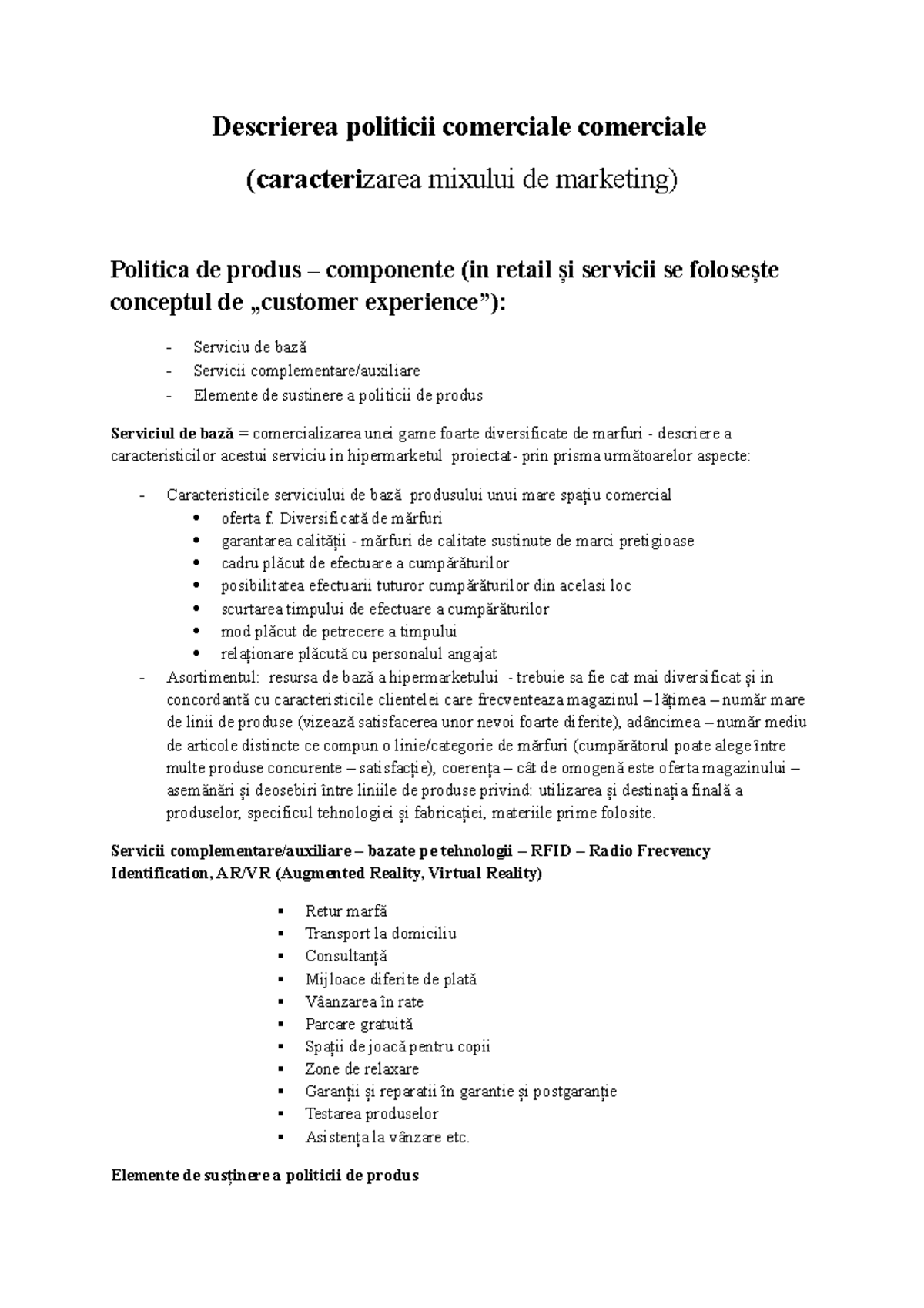 Mix marketing retail - Merchandising - Descrierea politicii comerciale ...