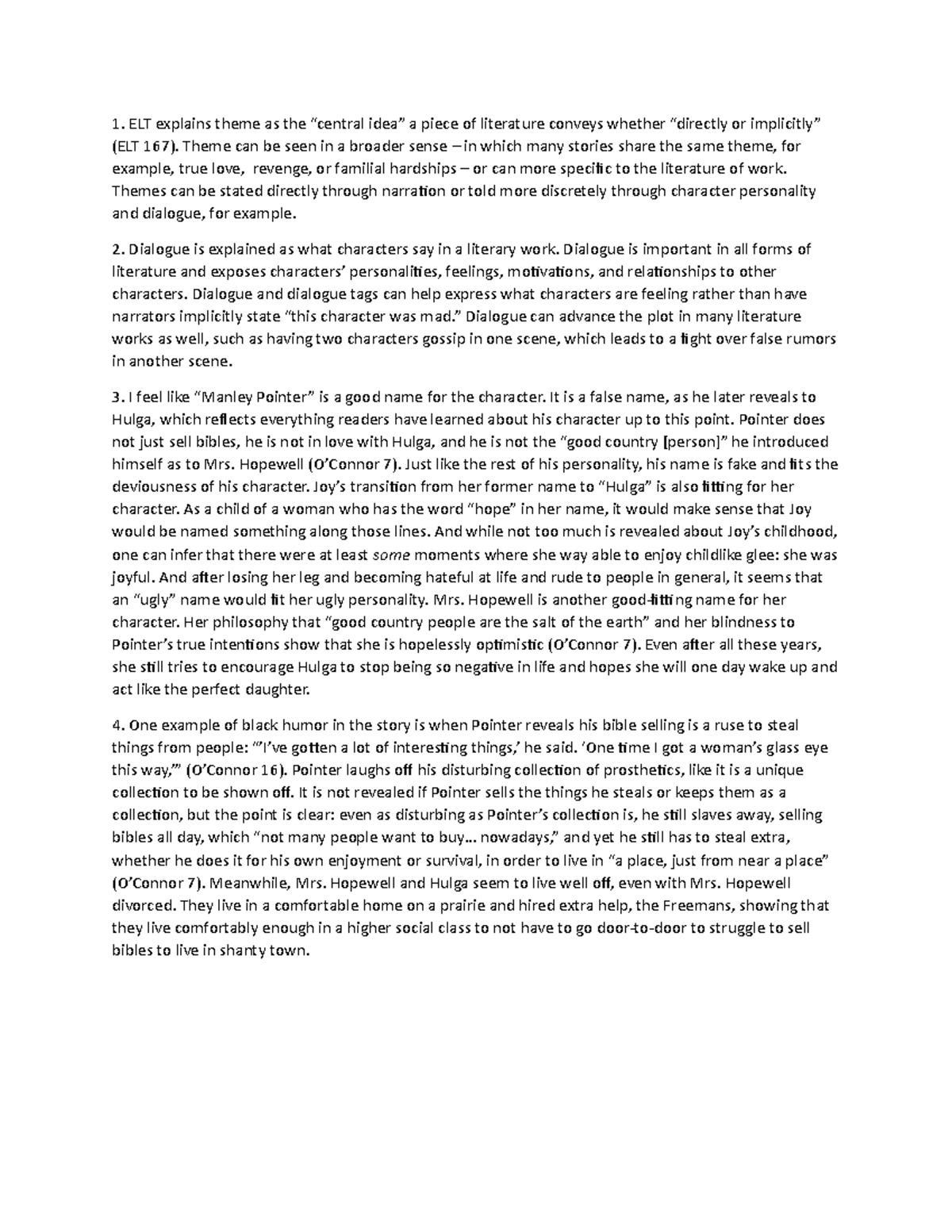 Good Country People Reading and Response - ELT explains theme as the ...