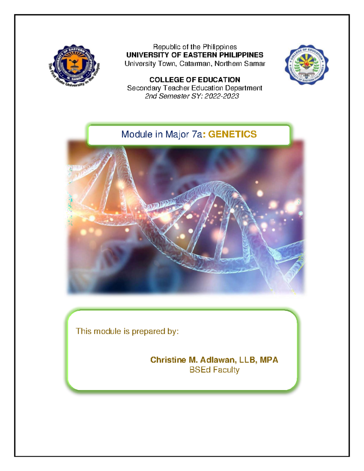 Module 3 - Cell Division - Module in Major 7a: GENETICS This module is ...