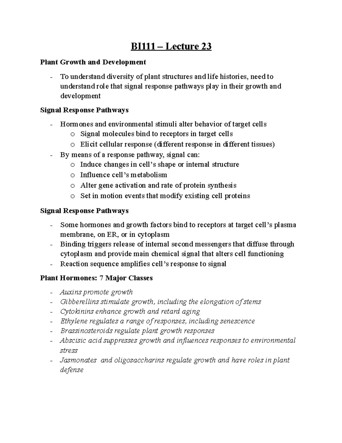 Lecture 23 - Dr. Tristan Long - BI111 – Lecture 23 Plant Growth and ...