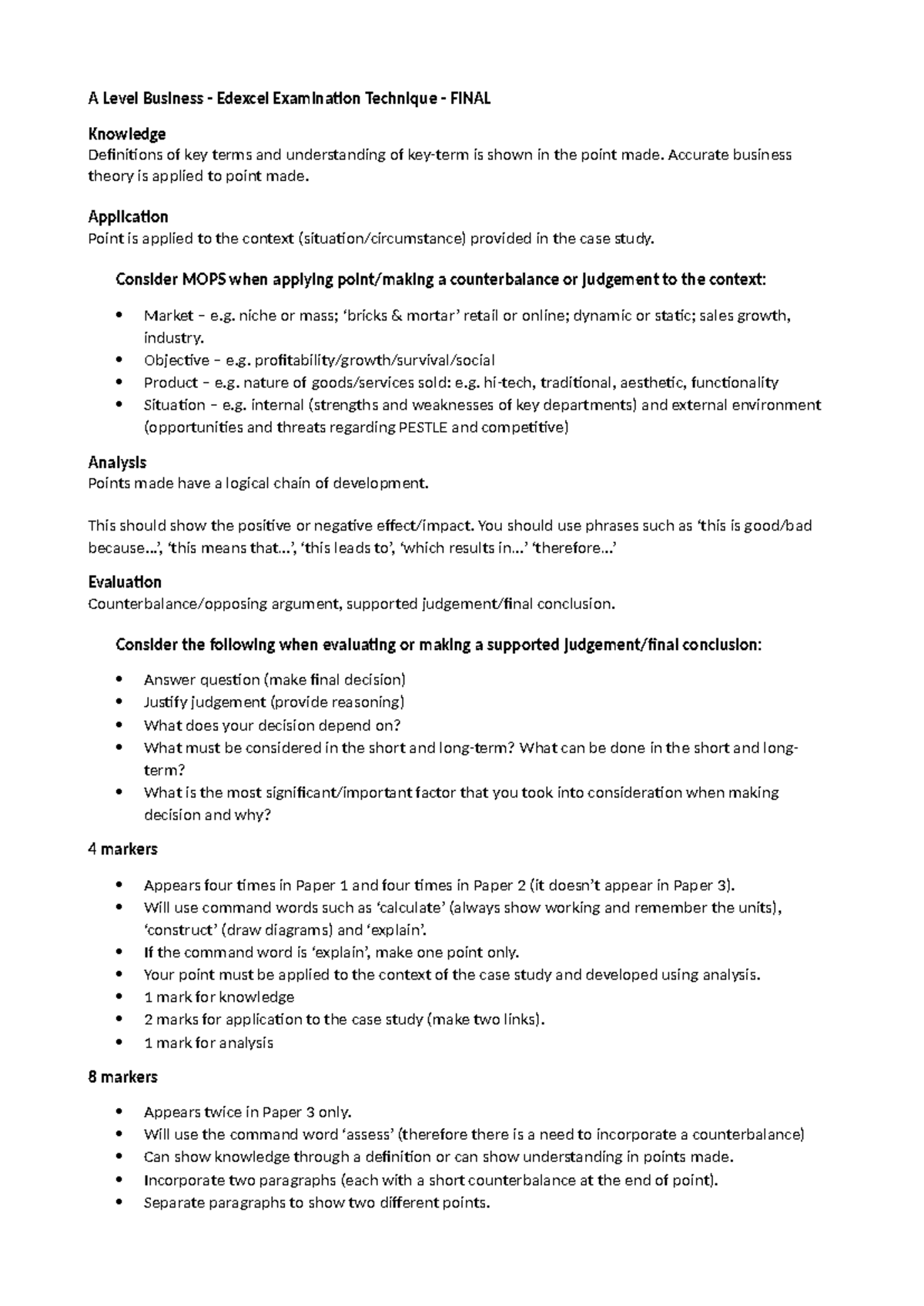 Answer structure - A Level Business - Edexcel Examination Technique ...