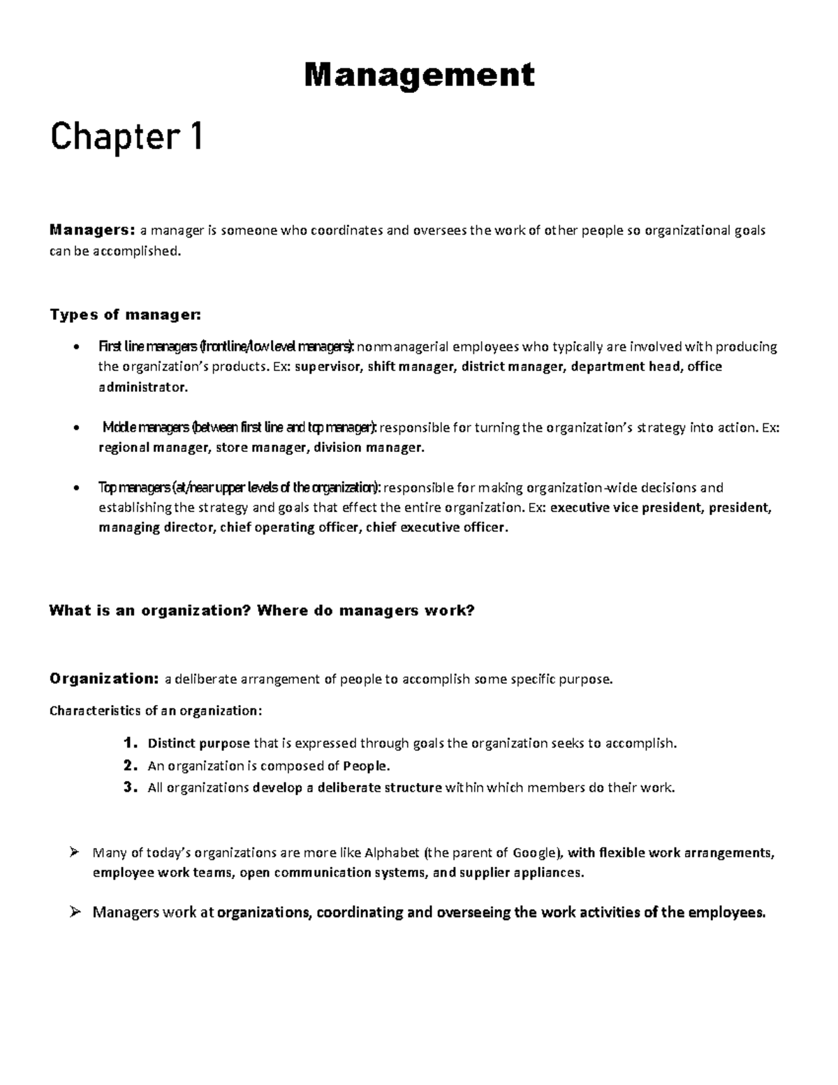 Management mid - Management Chapter 1 Managers: a manager is someone ...