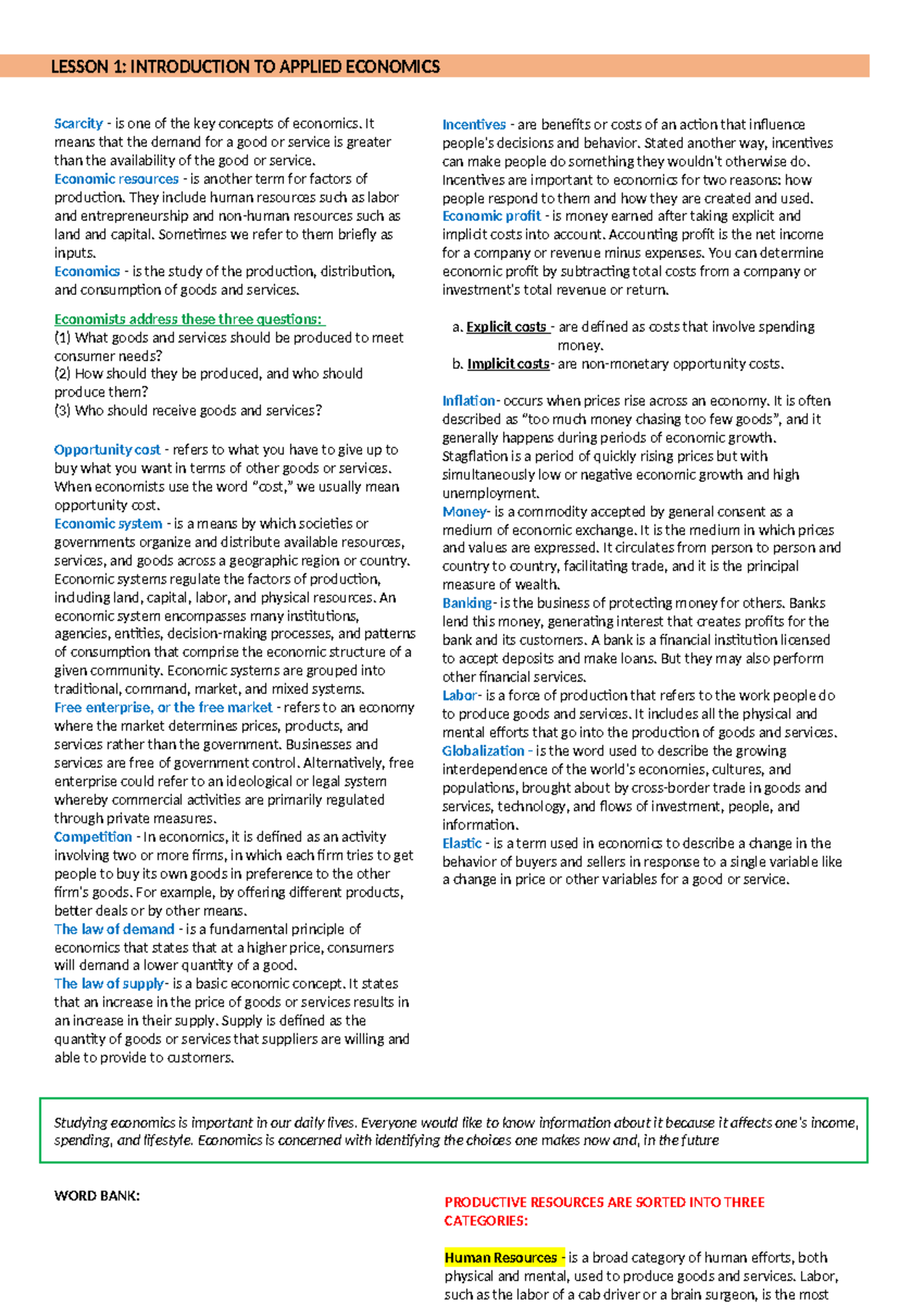 App Econ Notes - Scarcity - is one of the key concepts of economics. It ...