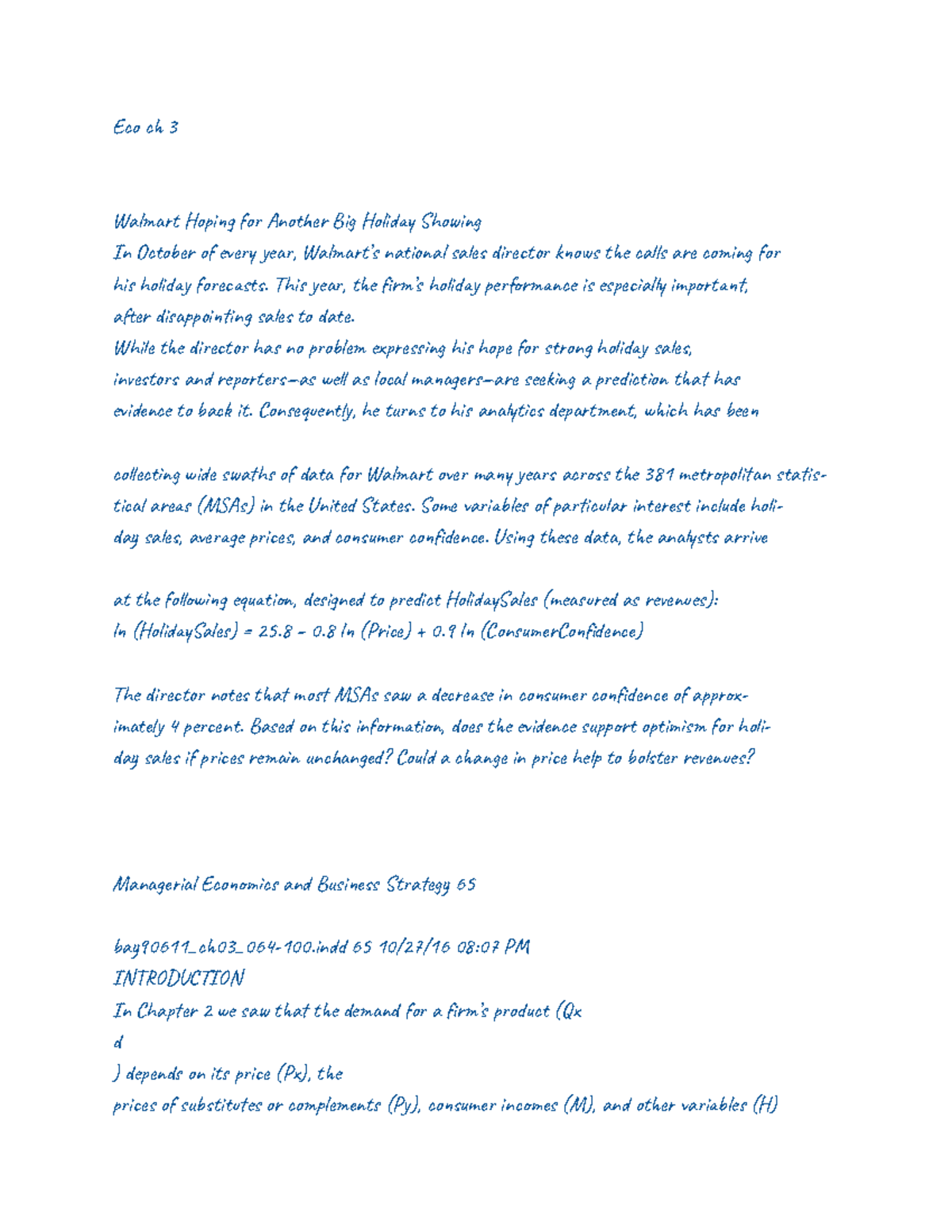 Eco ch 3 - notes - Eco c 3 Walt Hop fo Anor Big Hol Shog In Ocor of ev ...