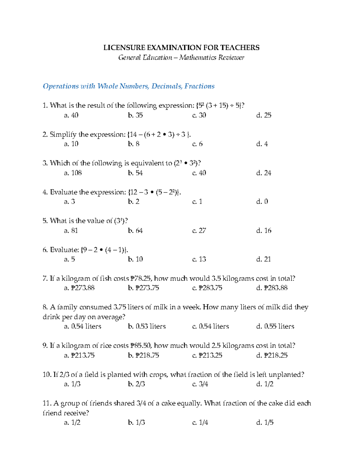 Gen Ed Math Reviewer - Review material for GenEd Math - LICENSURE ...