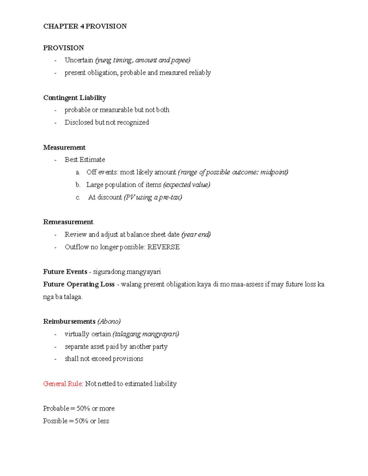 IA 2 - Chapter 4 Provisions - CHAPTER 4 PROVISION PROVISION Uncertain ...