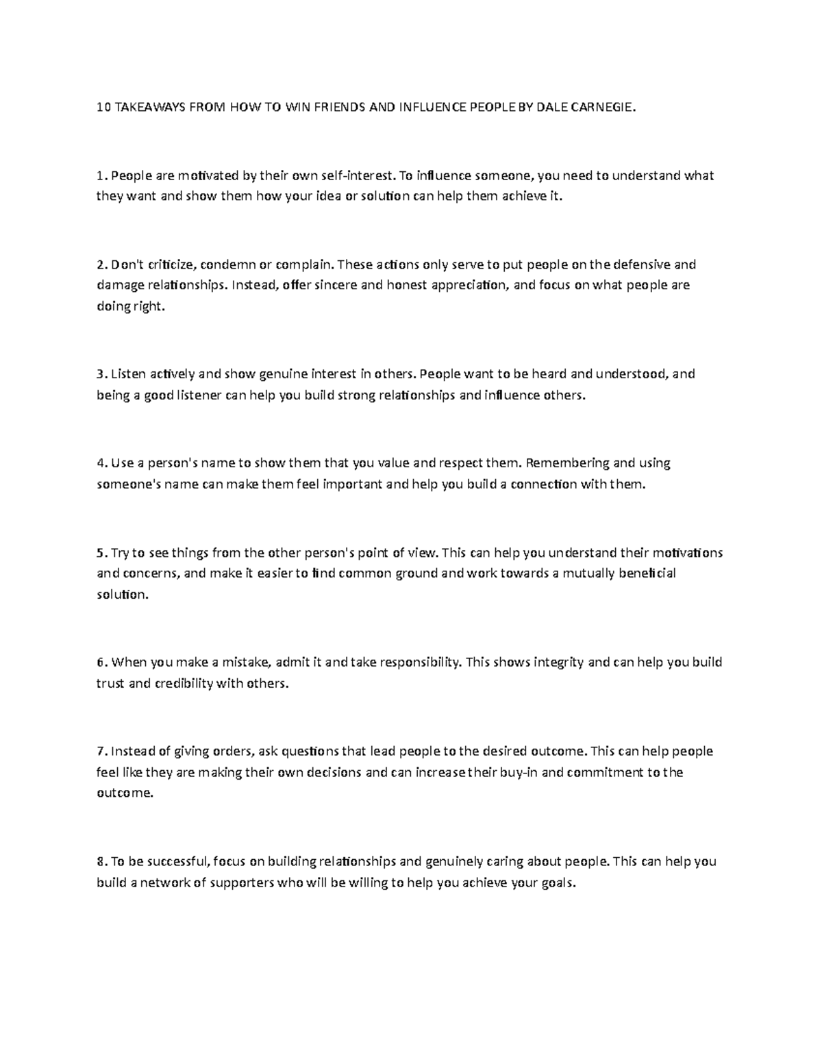 10 Takeaways FROM Books - 10 TAKEAWAYS FROM HOW TO WIN FRIENDS AND ...