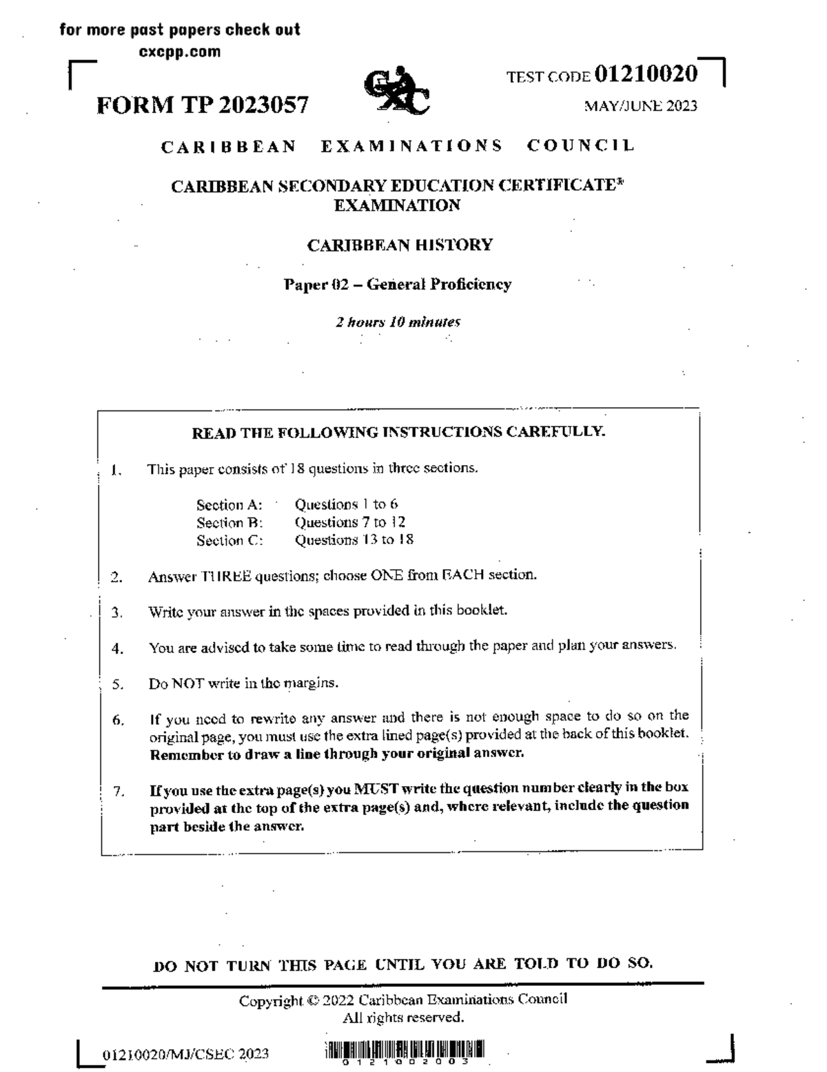 CSEC Caribbean History P2 2023 - Hispanic Literature - Studocu