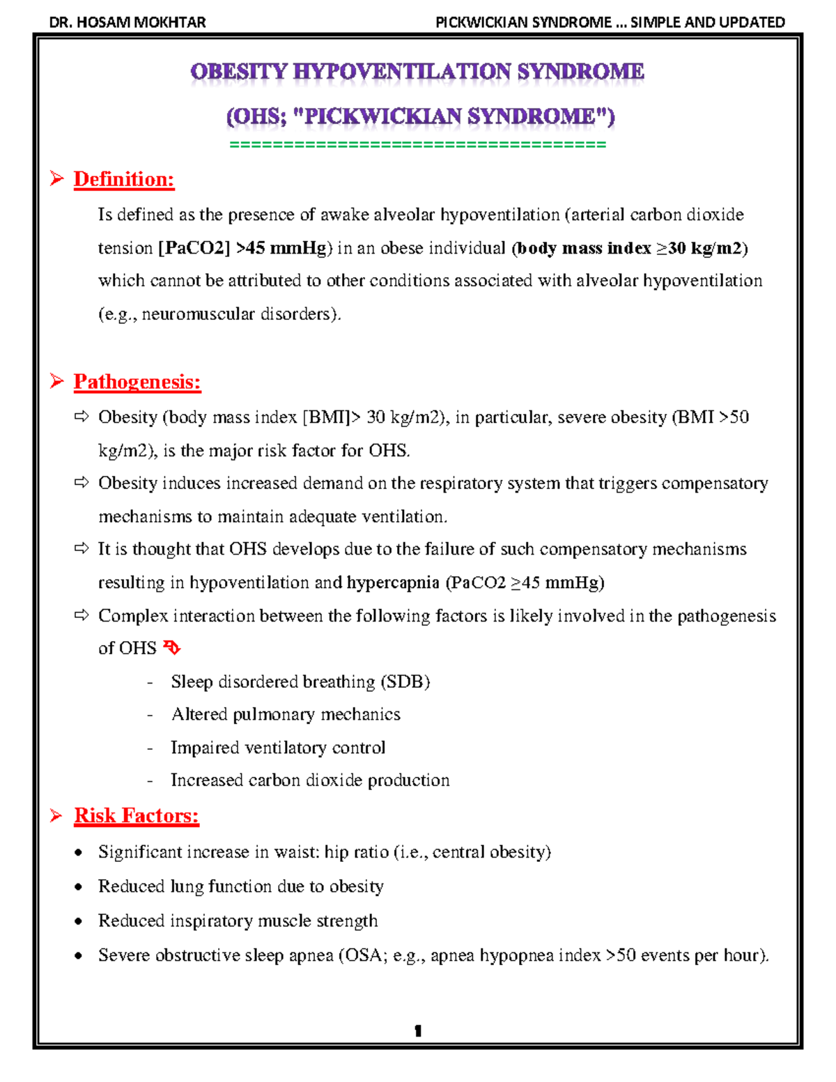 Pickwickian Syndrome physiology pathology - DR. HOSAM MOKHTAR ...