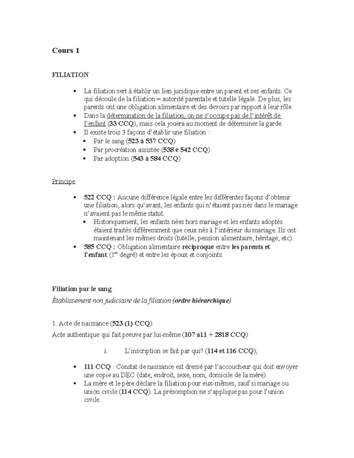 Cours 1 du droit de la famille - La filliation - Cours 1 FILIATION La ...