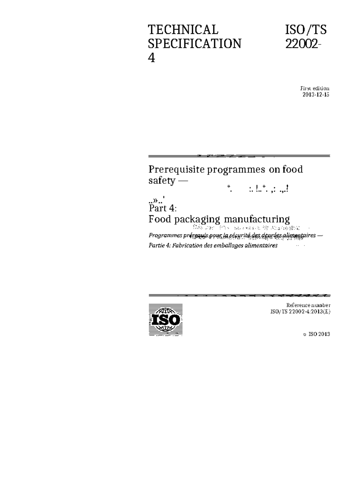 Iso ts 22002 4 2013 - TECHNICAL ISO/TS SPECIFICATION 22002- 4 First ...