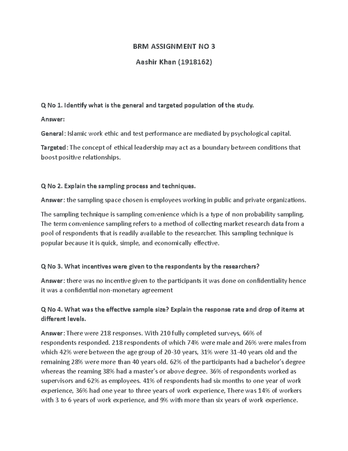 BRM Assignment NO 3 - notes - BRM ASSIGNMENT NO 3 Aashir Khan (1918162 ...