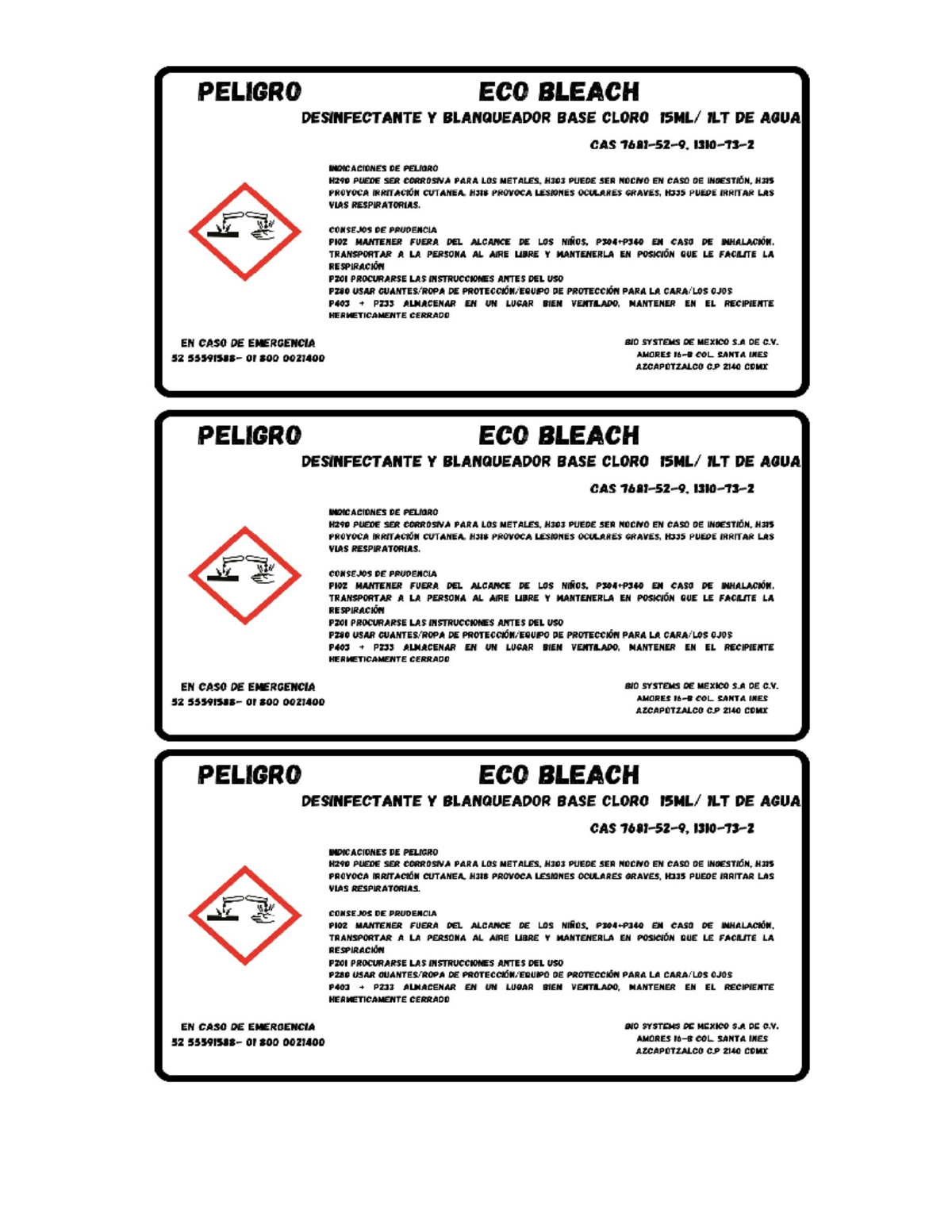 ECO Bleach - msds - Higiene y Seguridad - Studocu