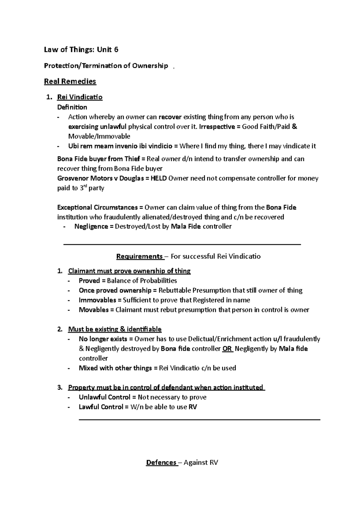 LAW OF Things UNIT 6 - Law of Things: Unit 6 Protection/Termination of ...