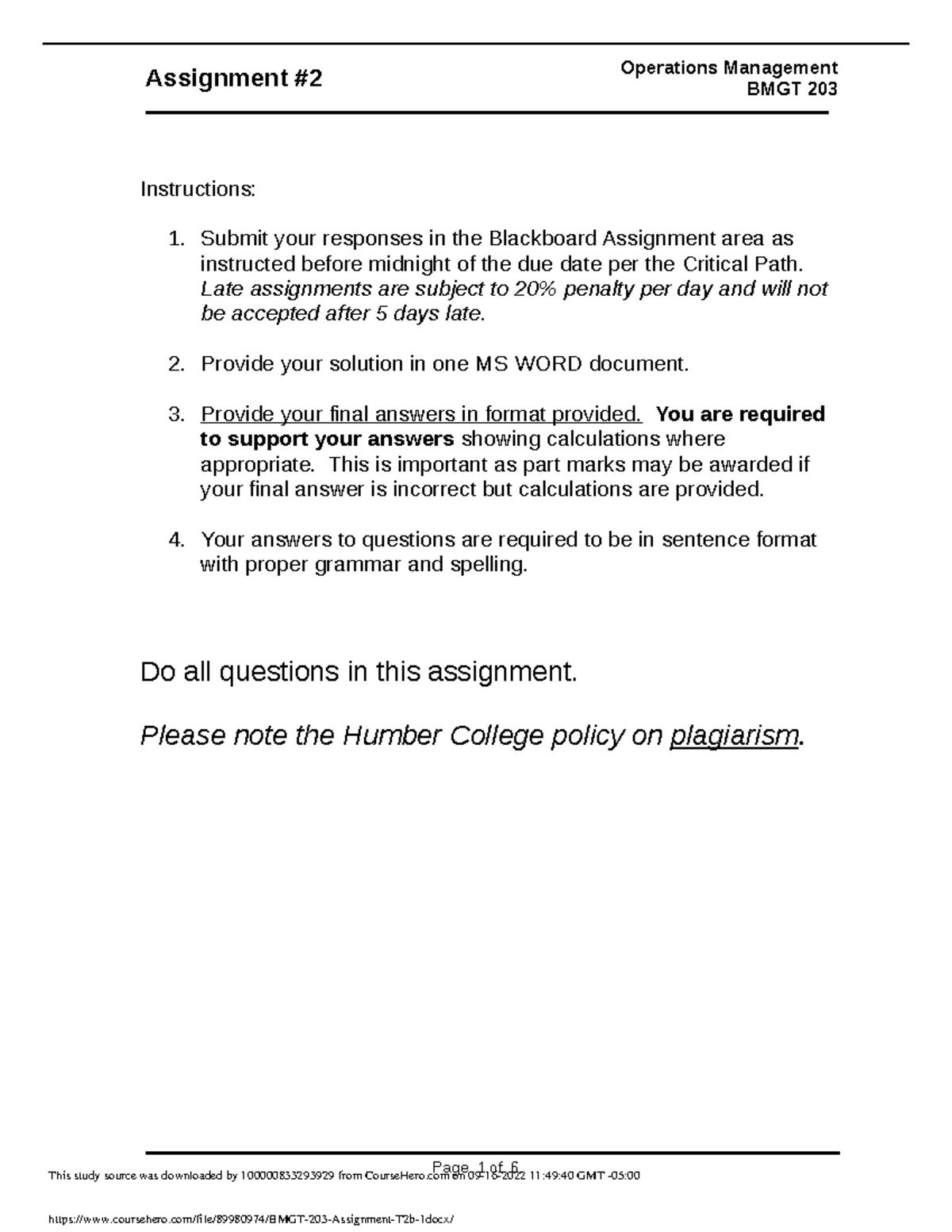 BMGT 203 Assignment T2b 1 - BMGT 203 Instructions: 1. Submit your ...