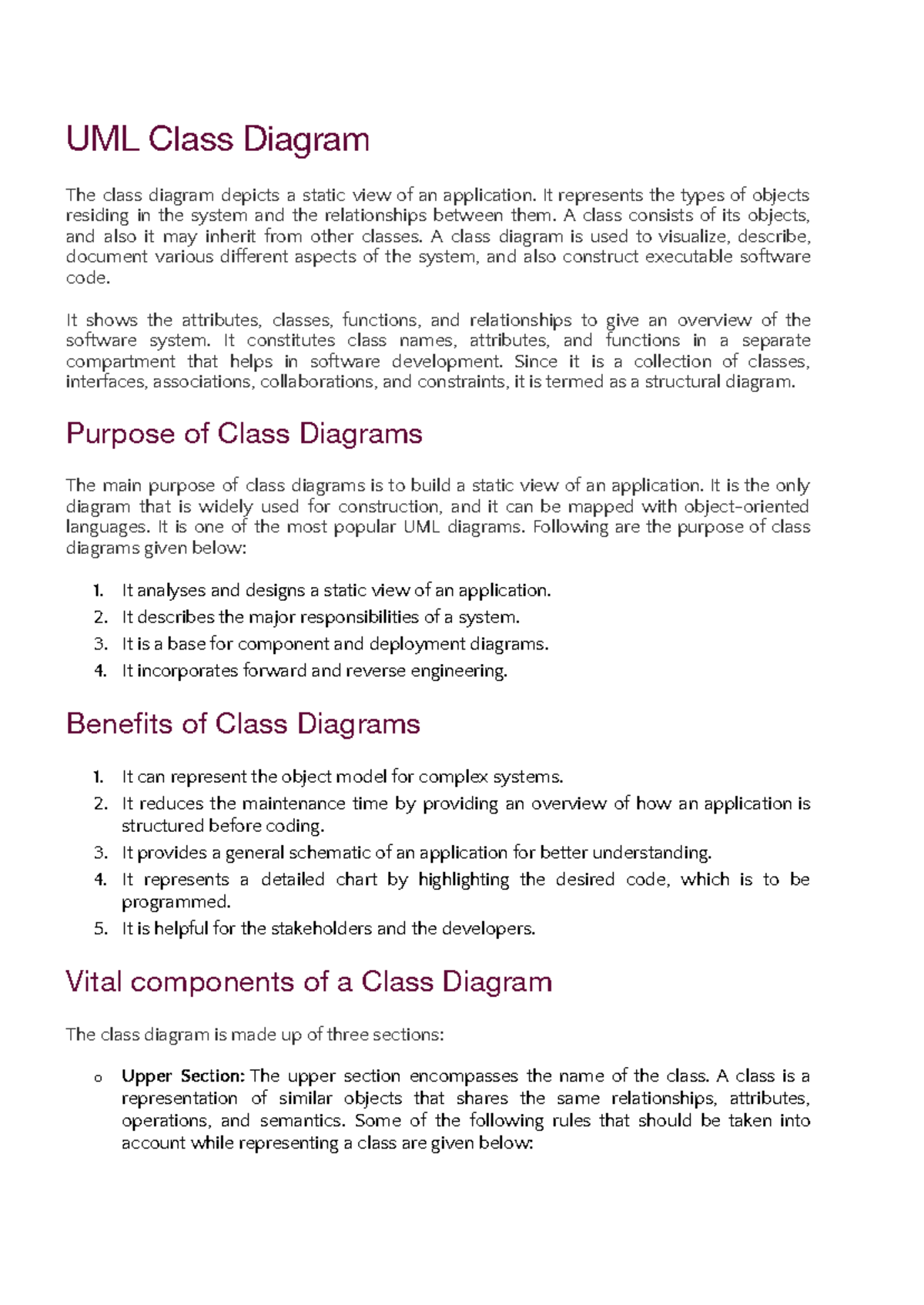 UML Class Diagram - UML Class Diagram The class diagram depicts a ...