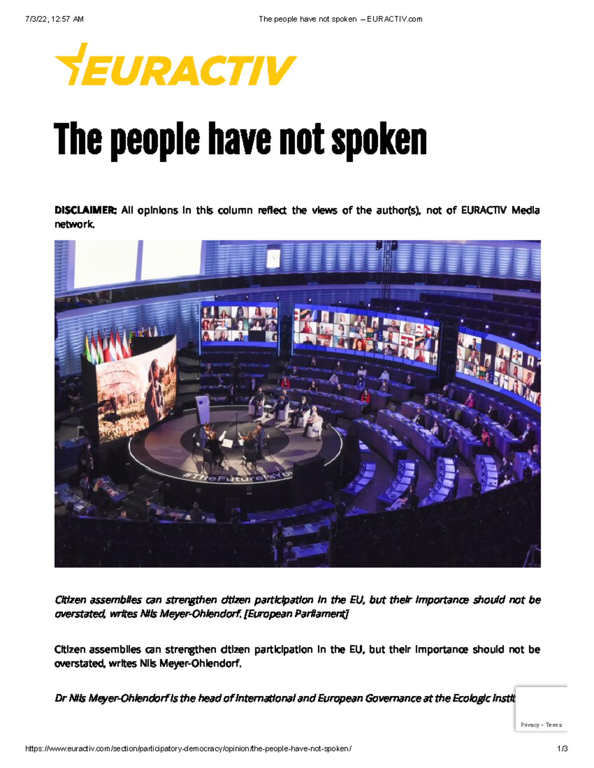 The people have not spoken - Citizen assemblies can strengthen citizen ...