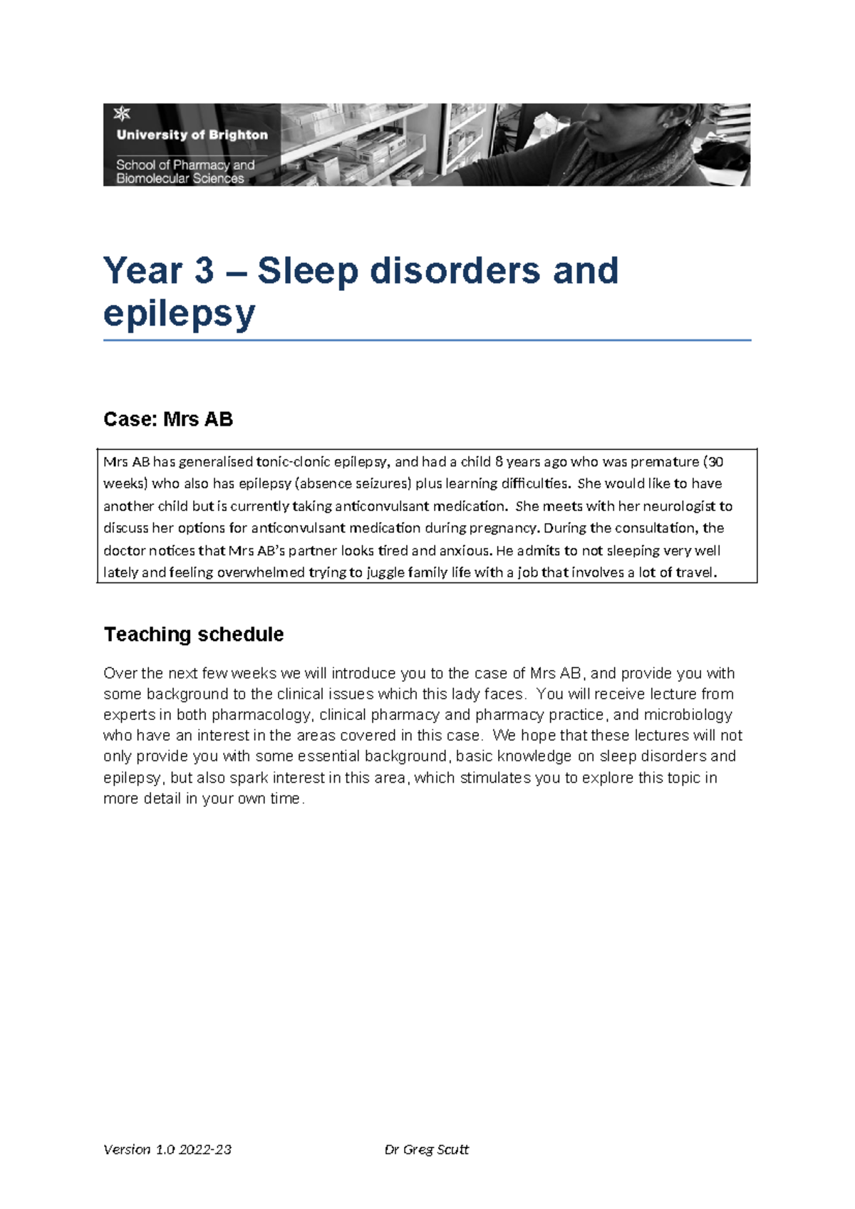 Sleep disorders and epilepsy case 22-23 - Year 3 – Sleep disorders and ...