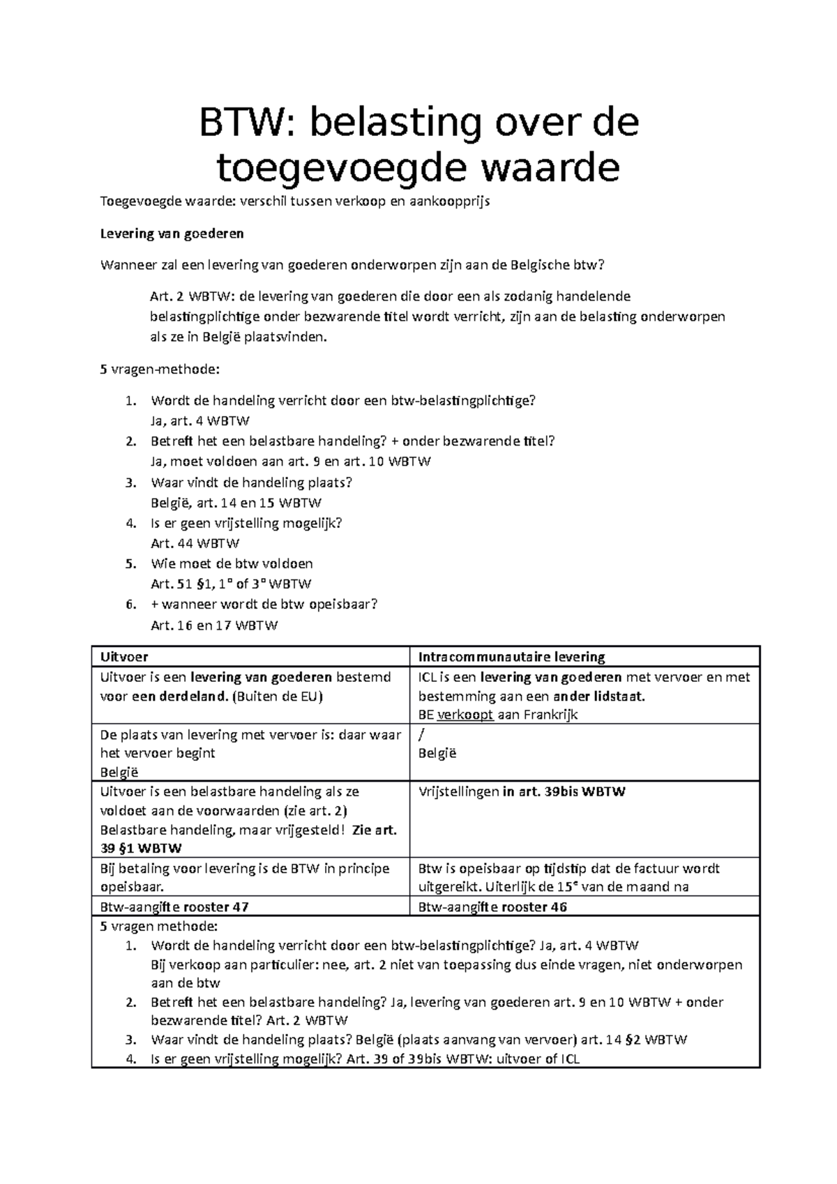 BTW samenvatting - BTW: belasting over de toegevoegde waarde ...