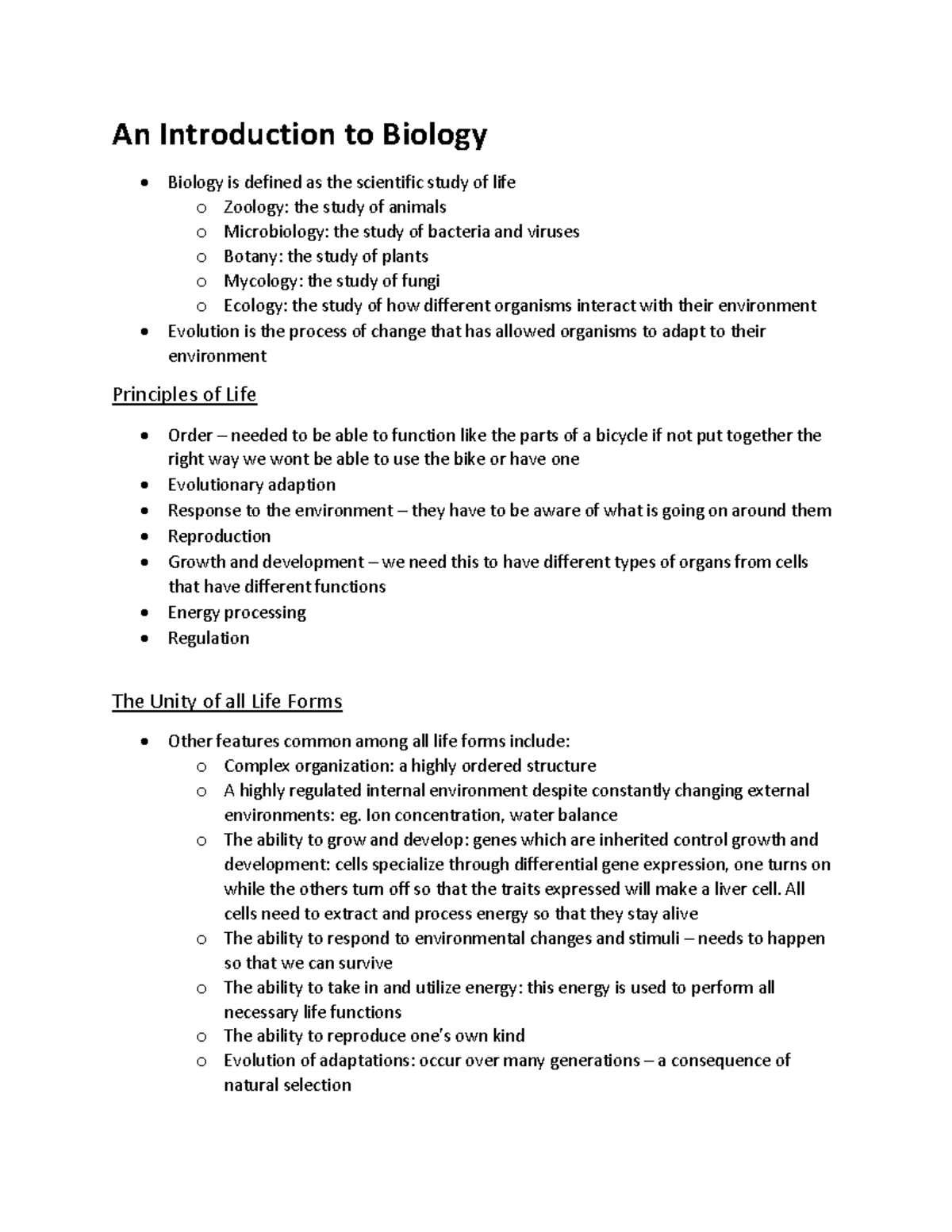 An Introduction to Biology Notes - An Introduction to Biology ...