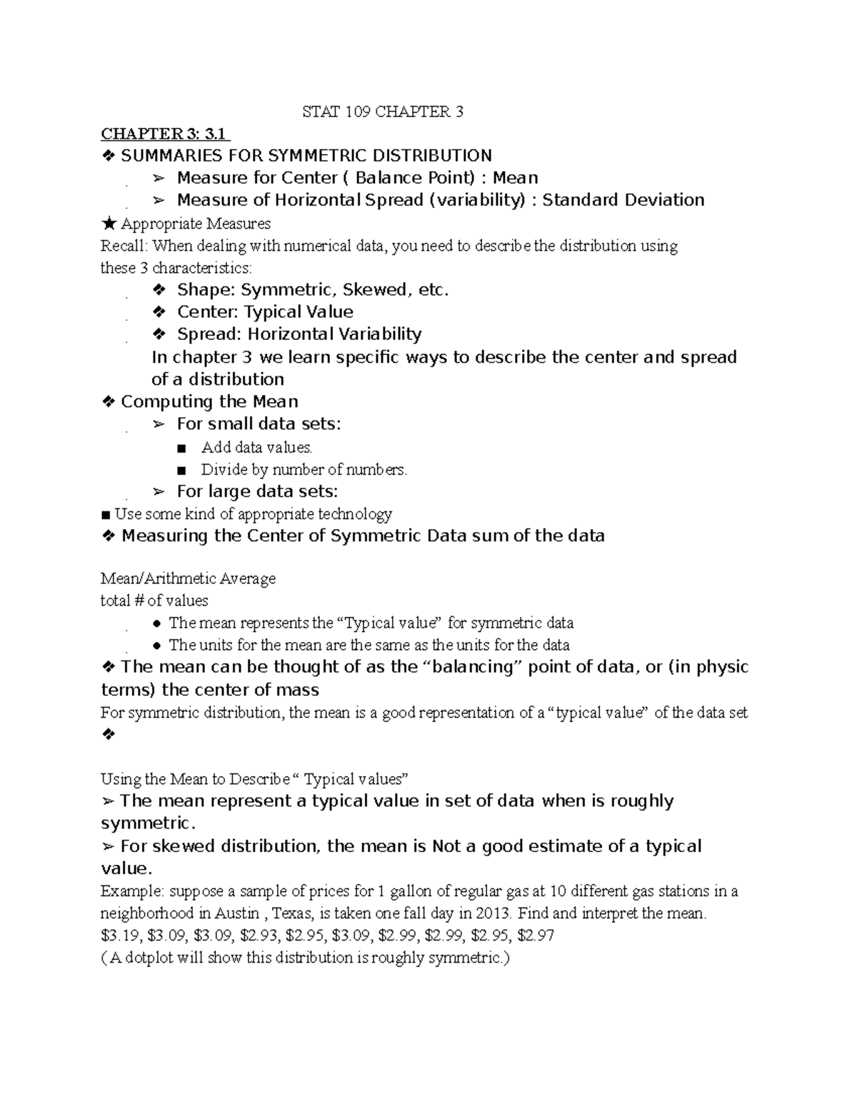 Stat 109 chapter 3 notes - STAT 109 CHAPTER 3 CHAPTER 3: 3. SUMMARIES ...
