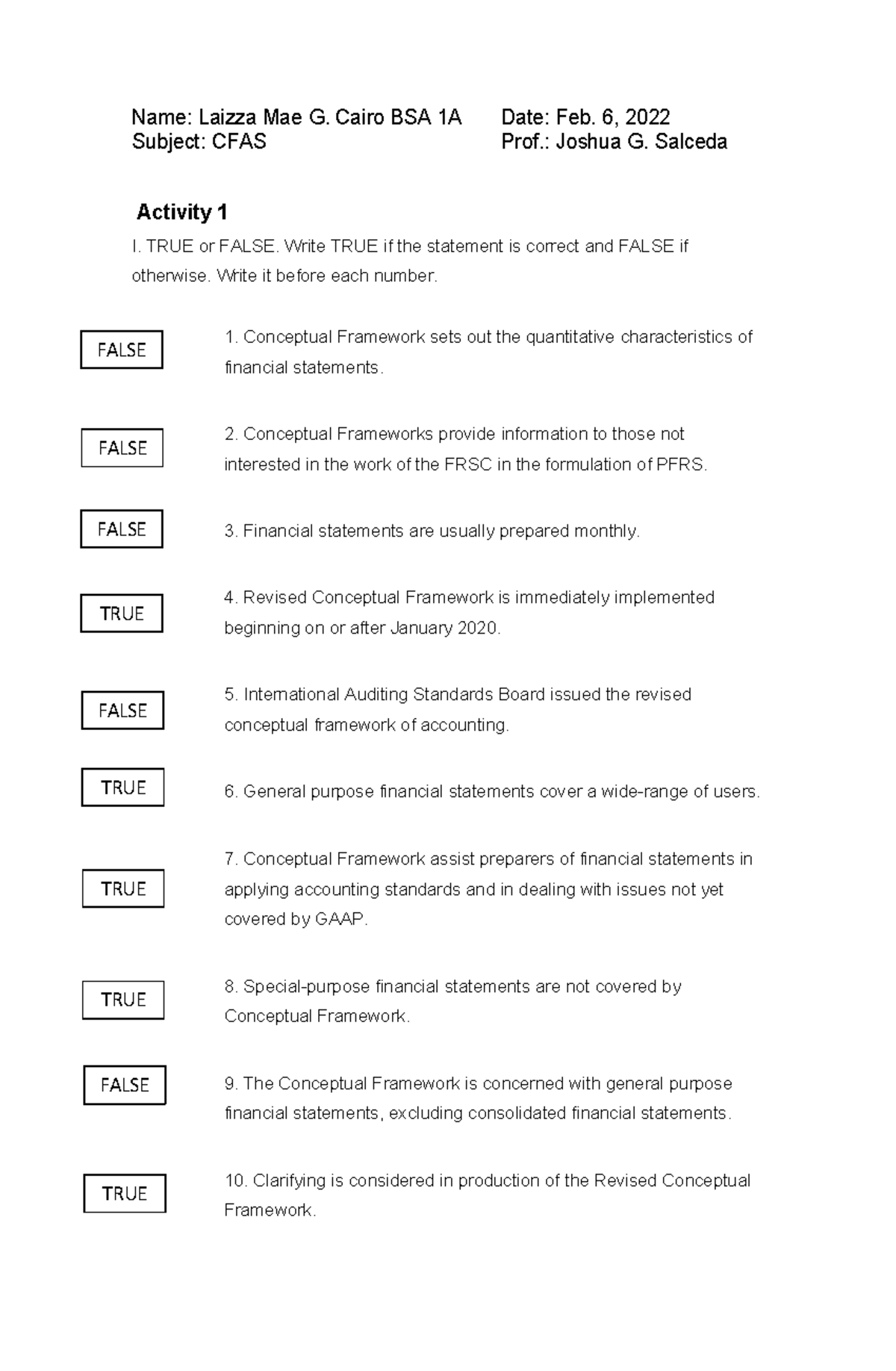 Activity 1 - waray la balit ine hahahaah - Name: Laizza Mae G. Cairo ...