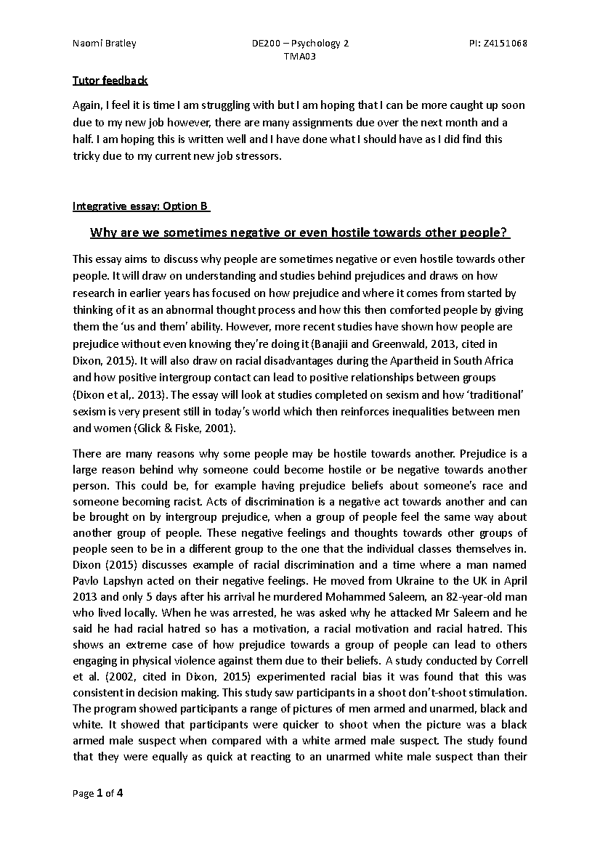 TMA03 - TMA 03 - TMA Tutor feedback Again, I feel it is time I am ...