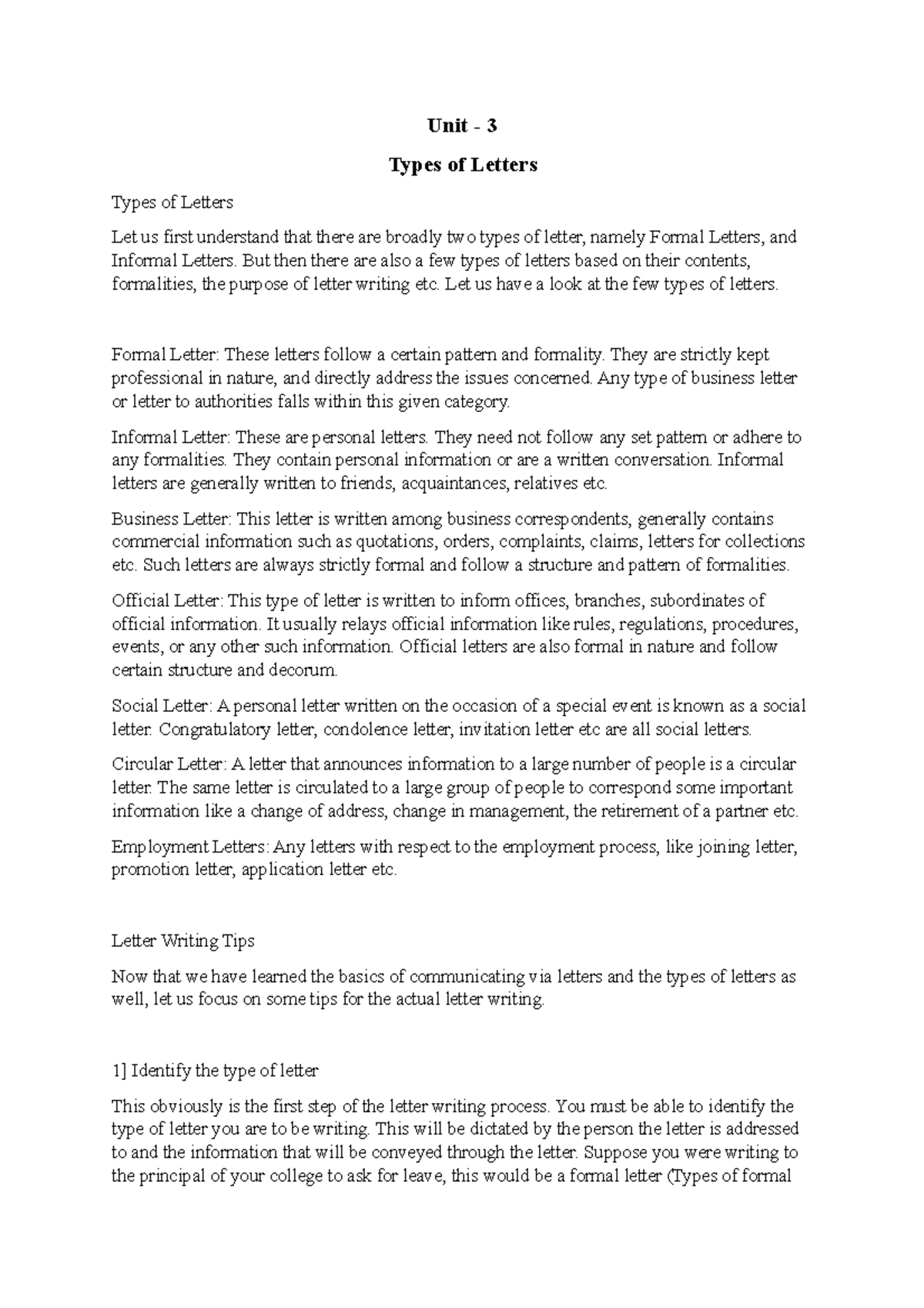 Types of Letters seminar unit 3 - Unit - 3 Types of Letters Types of ...