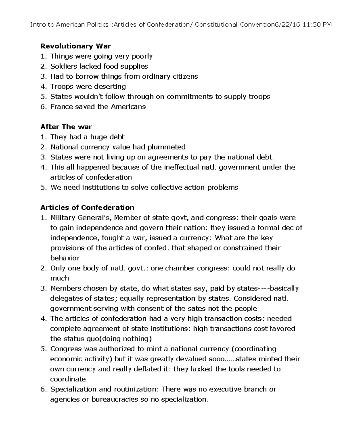 Intro to American Politics: Articles of Confederation Revolutionary War ...