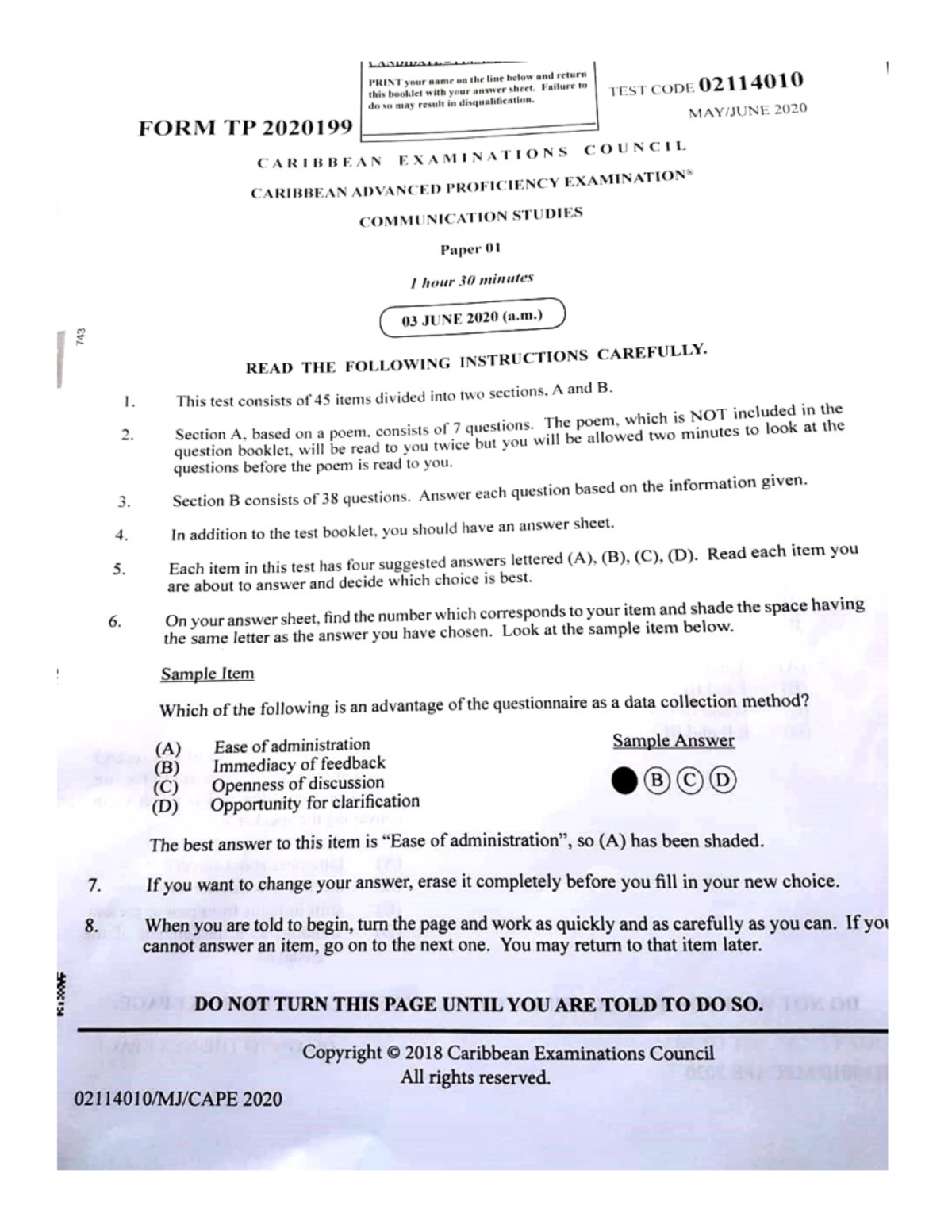 CAPE Communication Studies 2020 P1 - Studocu