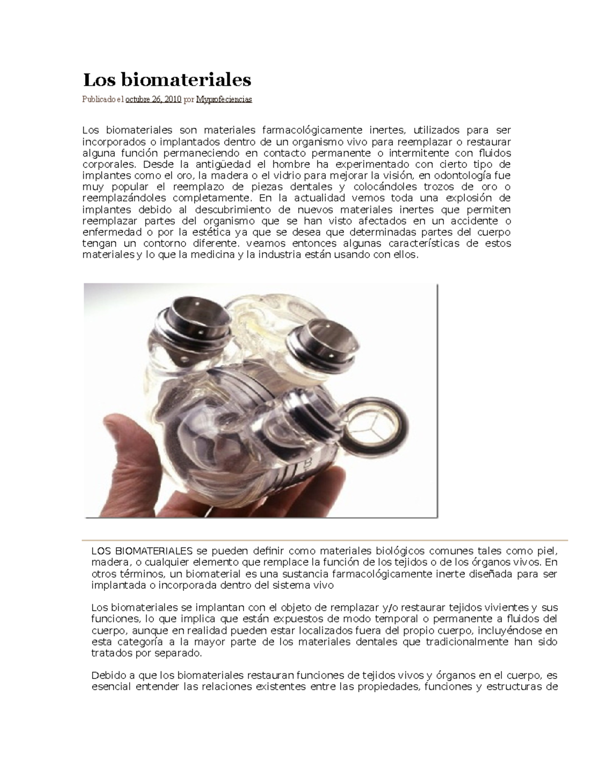 Biomateriales-2 - ELECTROMEDICINA - Los biomateriales Publicado el ...