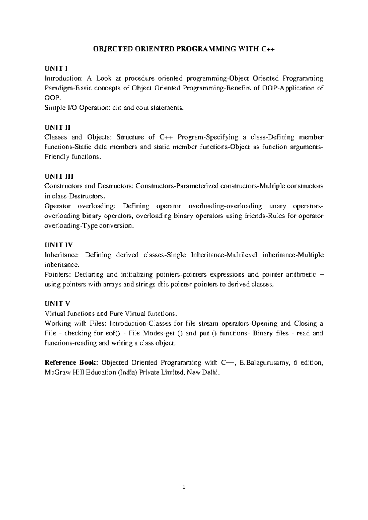 Oops Notes Objected Oriented Programming With C Unit I Introduction A Look At Procedure