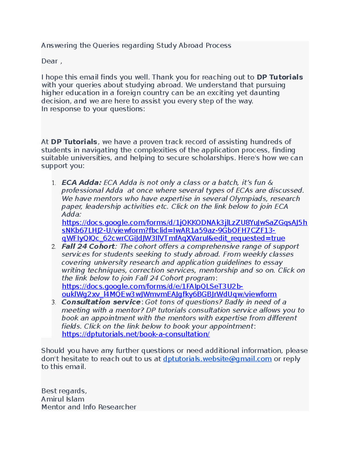 Sample of mentorship email reply - Management Accounting - DU - Studocu