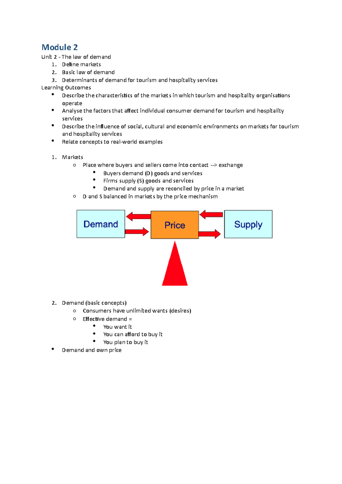 Module 2 - Tourism and hospitality markets - Module 2 Unit 2 - The law ...