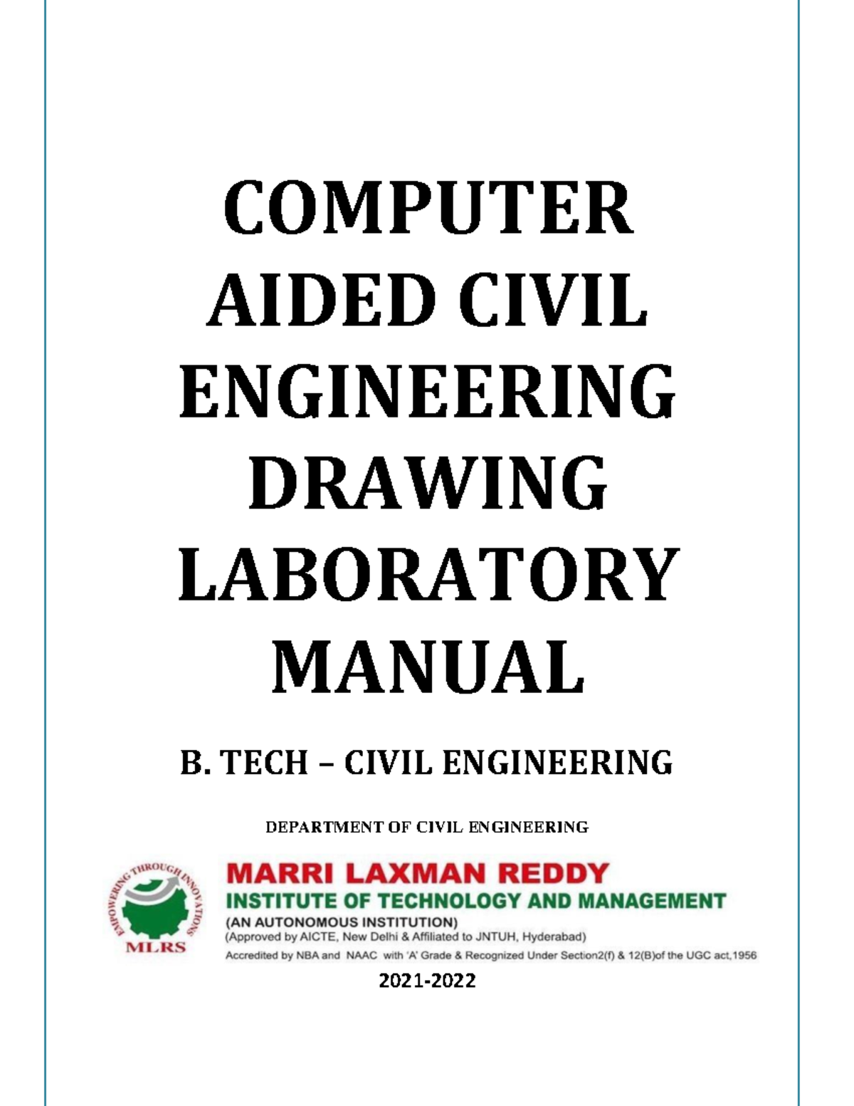 CAD LAB-I - COMPUTER AIDED CIVIL ENGINEERING DRAWING LABORATORY MANUAL ...