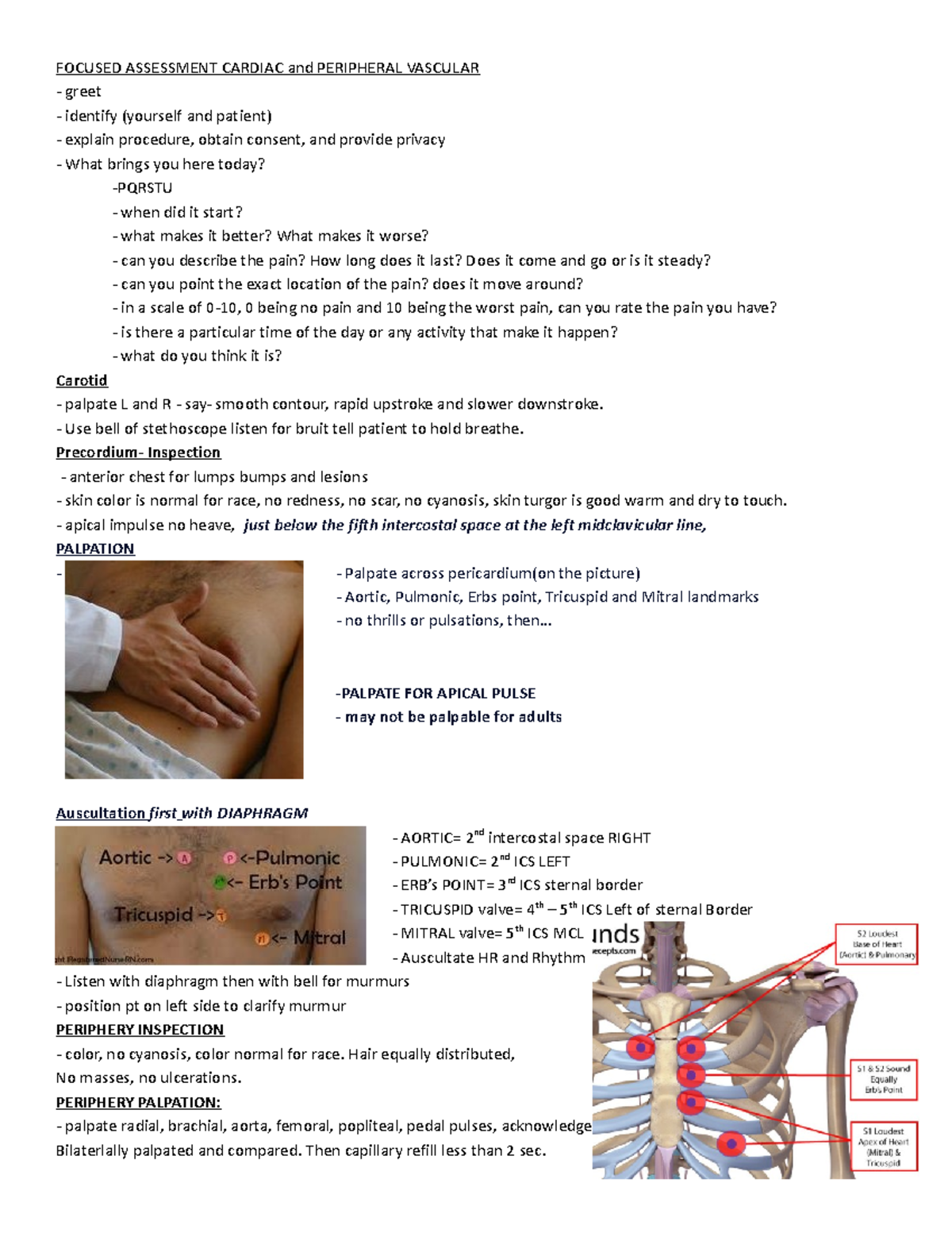 Focused Assessment cardio - FOCUSED ASSESSMENT CARDIAC and PERIPHERAL ...
