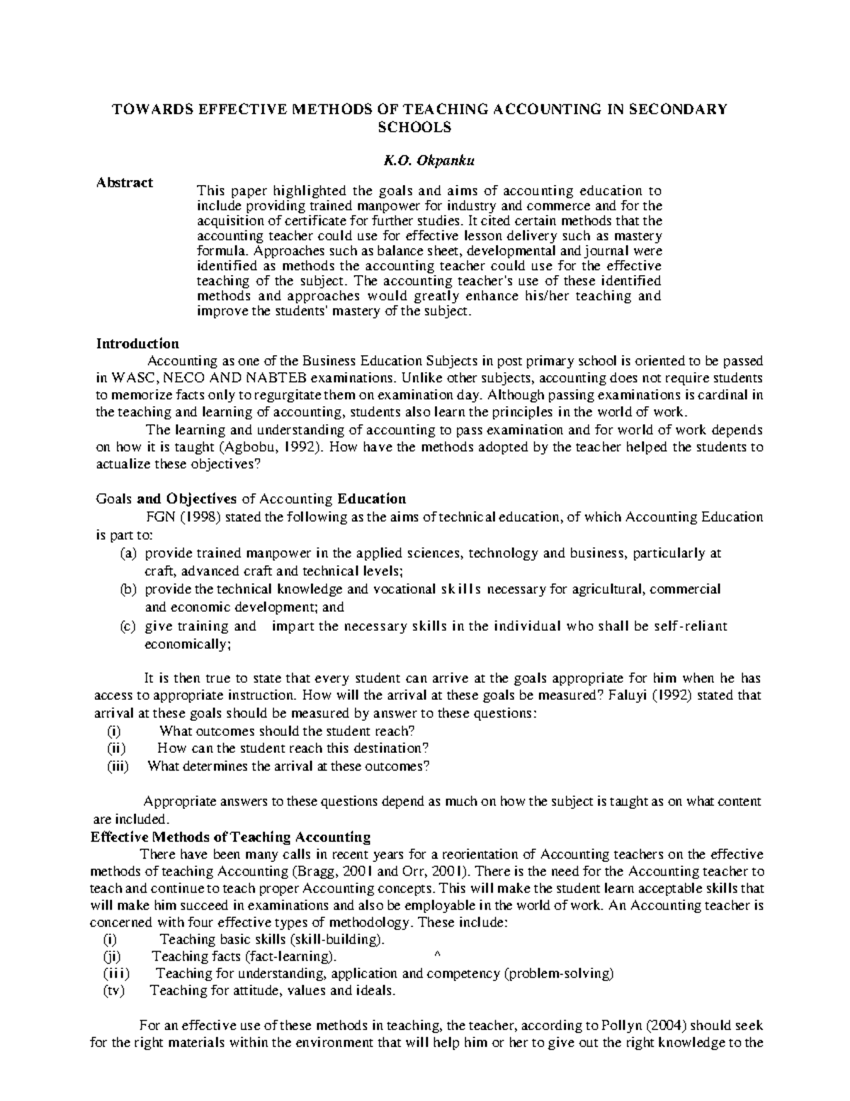 Towards Effective Methods OF Teaching Accounting IN Secondary - TOWARDS ...