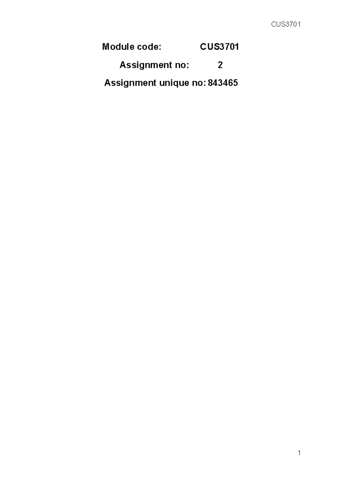Cus3701 Assignment 2 Module Code Cus Assignment No Assignment