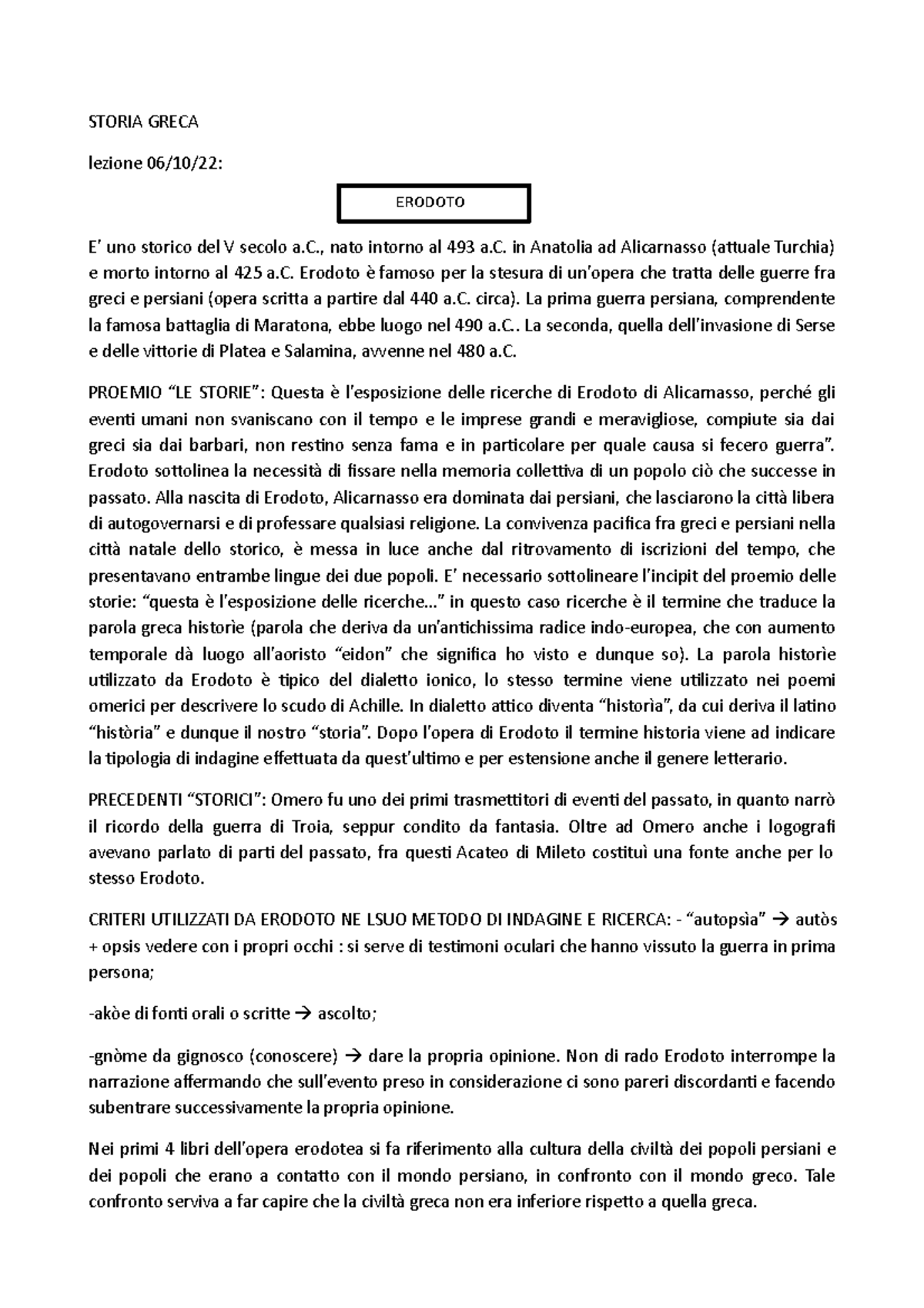 Storia Greca 2 - STORIA GRECA lezione 06/10/22: E’ uno storico del V ...