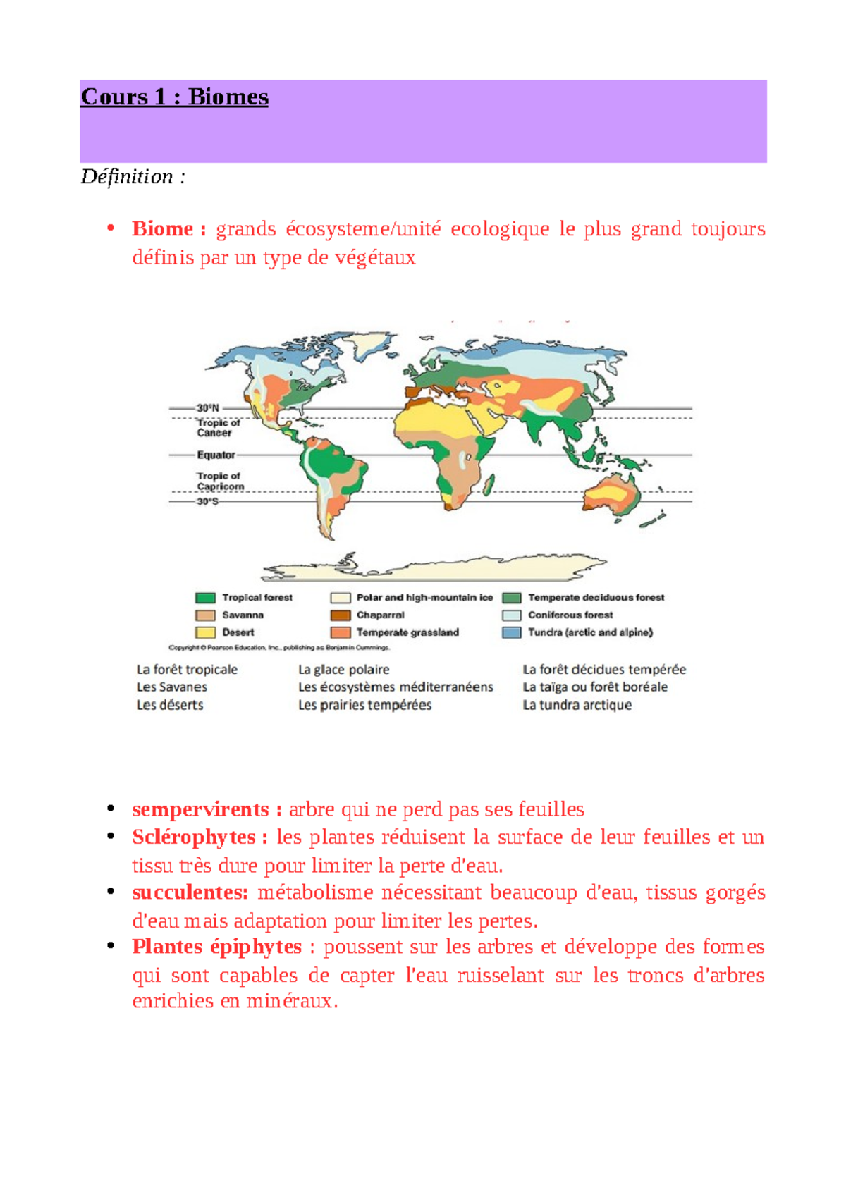 CK1 - note cours - Cours 1 : Biomes Définition : - Biome : grands ...