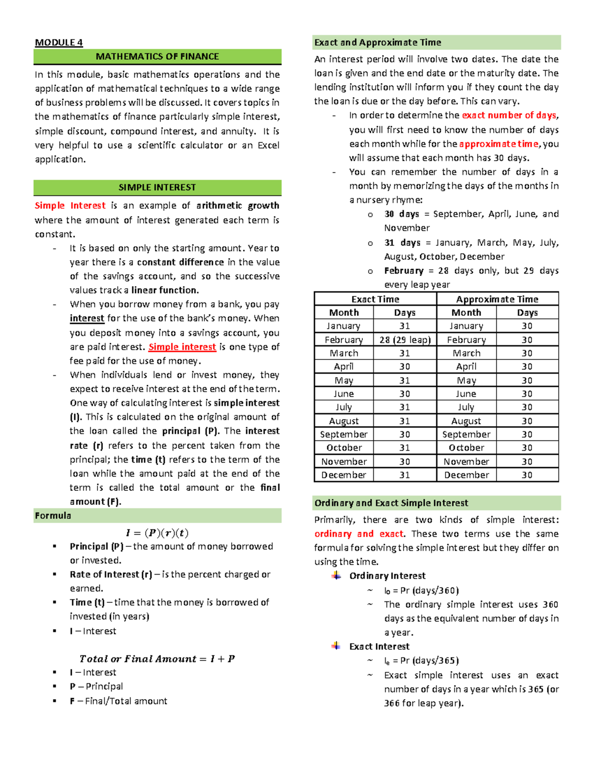 MMW Finals Reviewer - MODULE 4 MATHEMATICS OF FINANCE In this module, basic mathematics ...