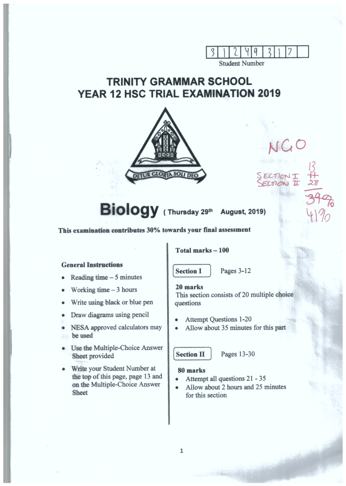 2019 BIO 2019 TGS Biology Trial Paper with Solutions - Studocu