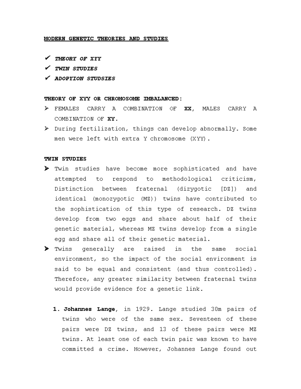 Modern Genetic Theories AND Studies - MODERN GENETIC THEORIES AND ...