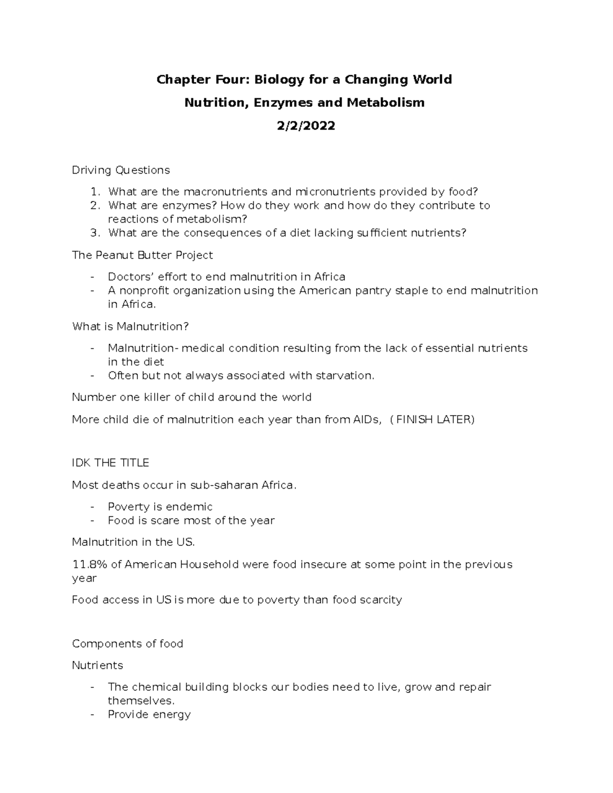 Chapter Four Bio - notes - Chapter Four: Biology for a Changing World ...