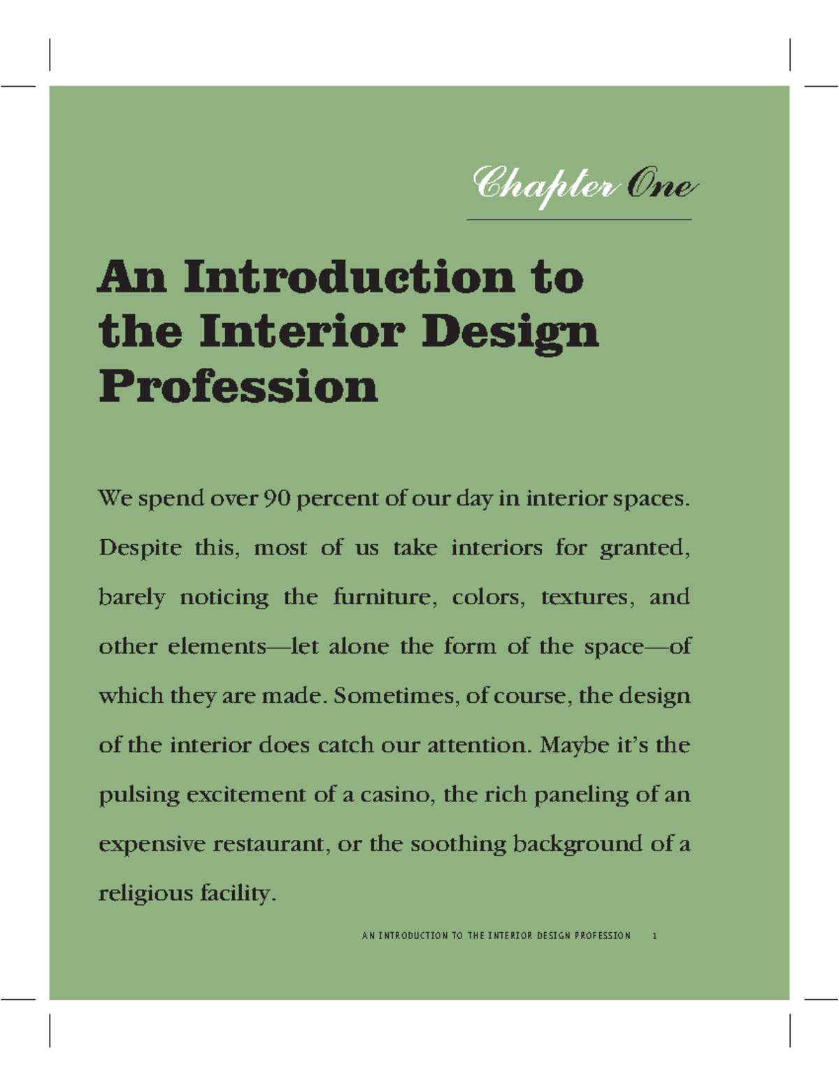 Lecture Notes interior design - Chapter One An Introduction to the ...