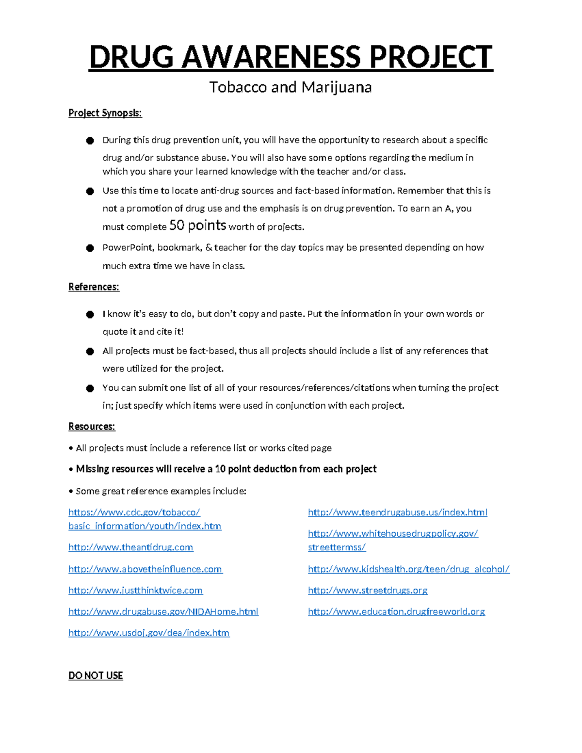 - DRUG Awareness Project 6th - Tobacco and Marijuana ####### Project ...