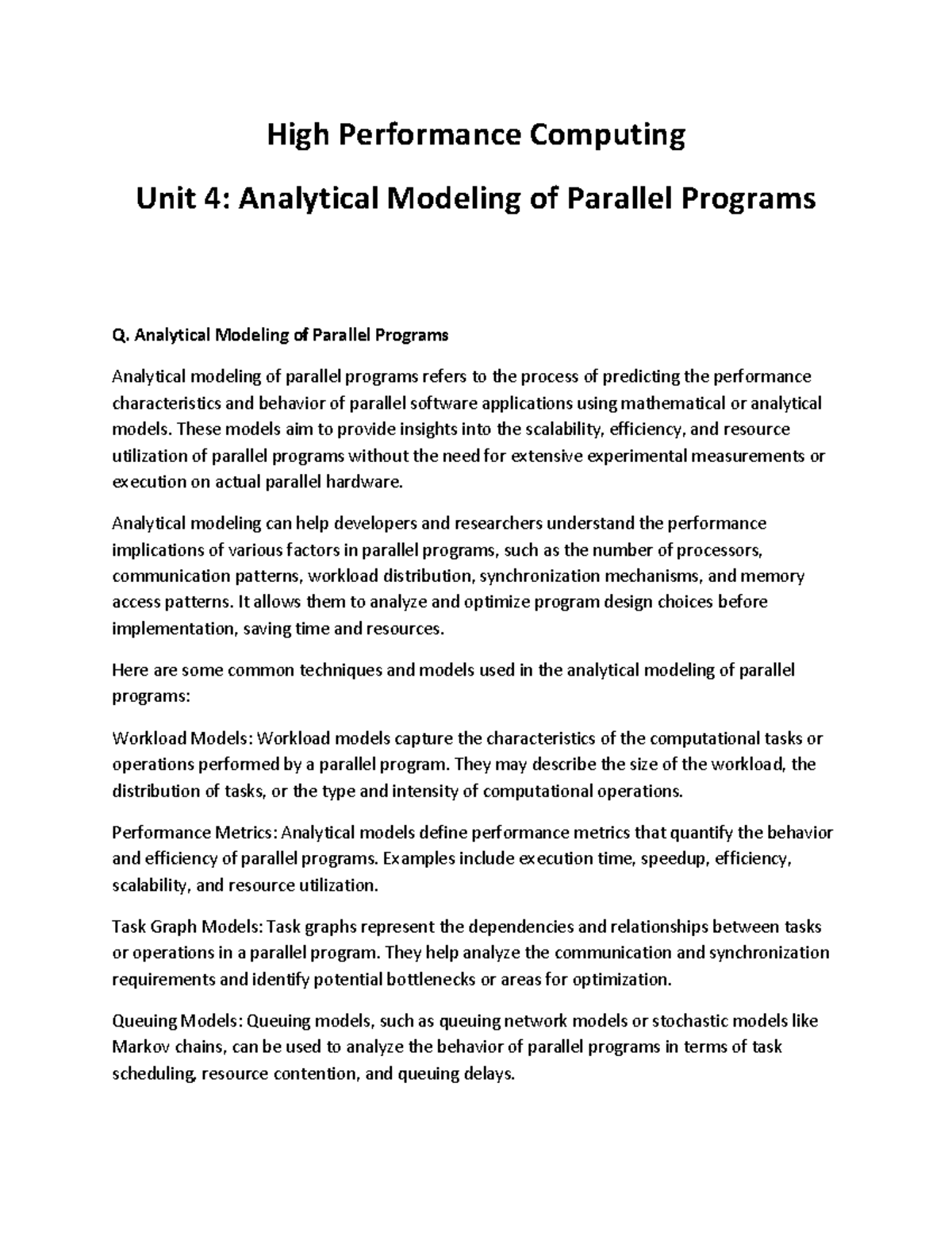 HPC 4th Unit - NOTES - High Performance Computing Unit 4: Analytical ...