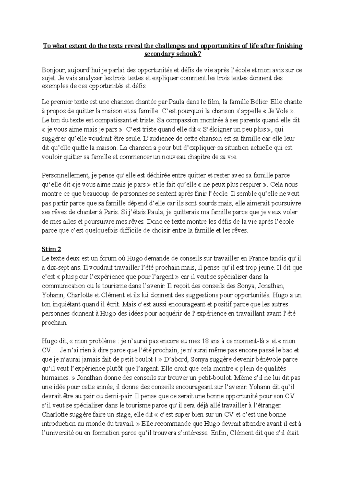 French 2 - boingy boingy - To what extent do the texts reveal the ...