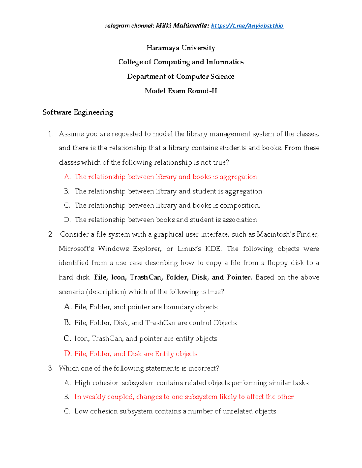Software engineering Model Exam - Haramaya University College of Computing and Informatics - Studocu